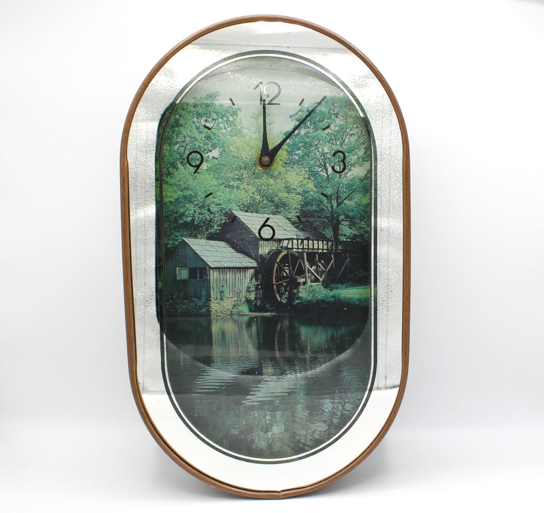 Vintage 1970s Wall Clock Watermill Barn Cabin Serene Landscape ...