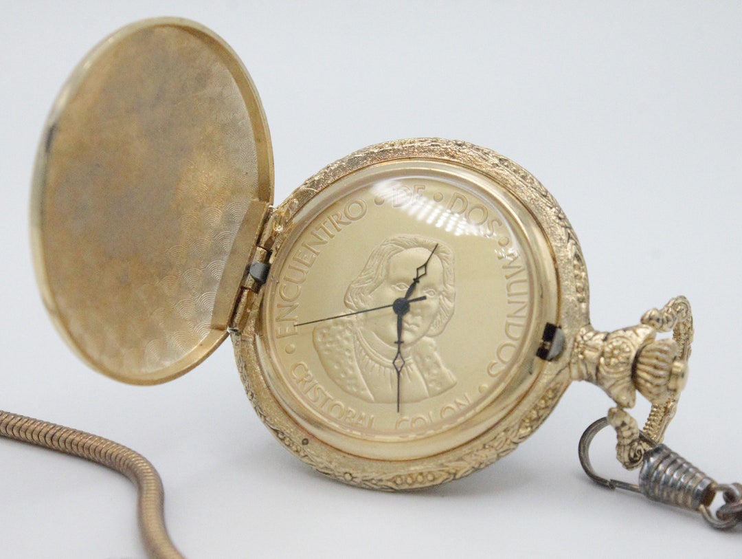 Vintage Pocket Watch Qvinto Centenario 1492-1992 Columbus Commemorative ...