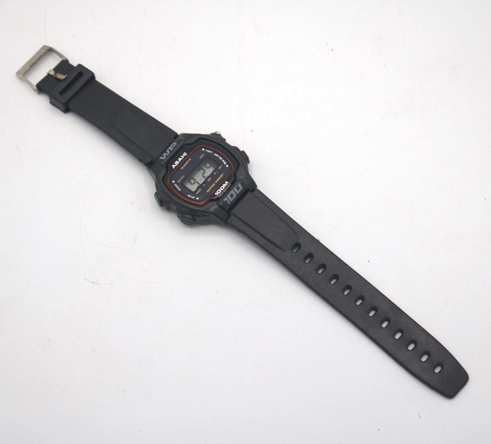 Vintage Asahi Digital Sports Watch 100m Water Resistant LCD Time Date ...