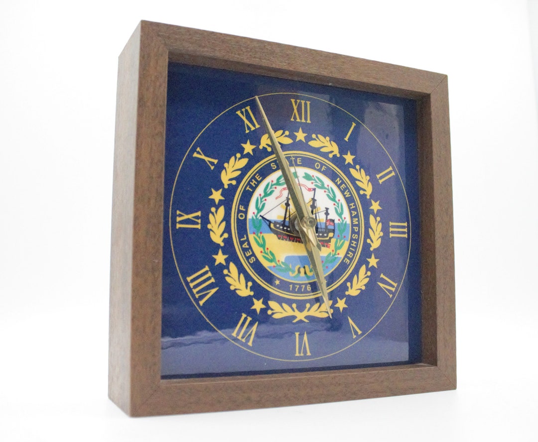 Vintage New Hampshire Seal 1776 Clock Wooden Wall Tabletop Blue Flag ...