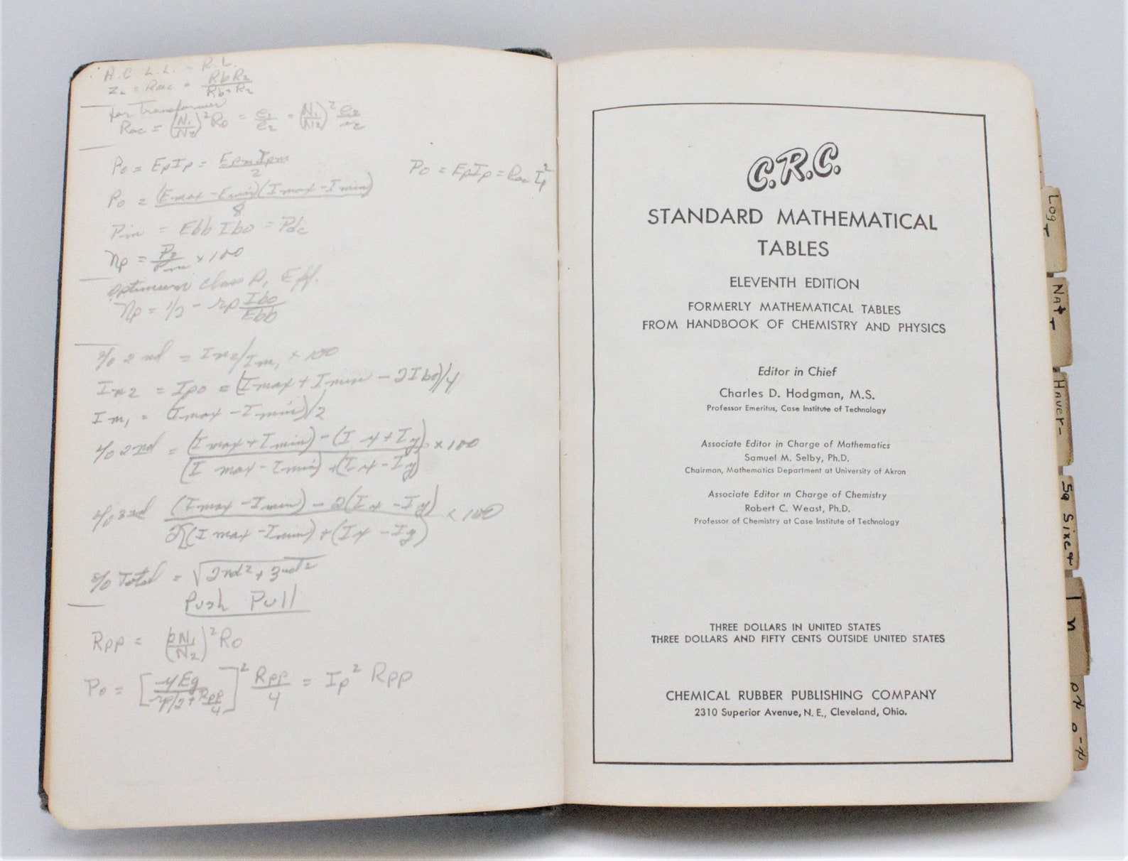 Vintage 1950s Standard Mathematical Tables Hardcover Book 11th Edition ...