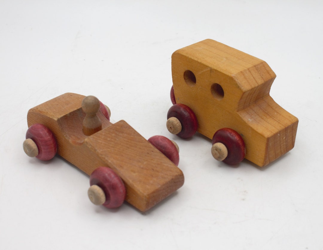 Vintage 1970s Wood Block Toy Car SUV Truck and Racecar Set the Wooden ...