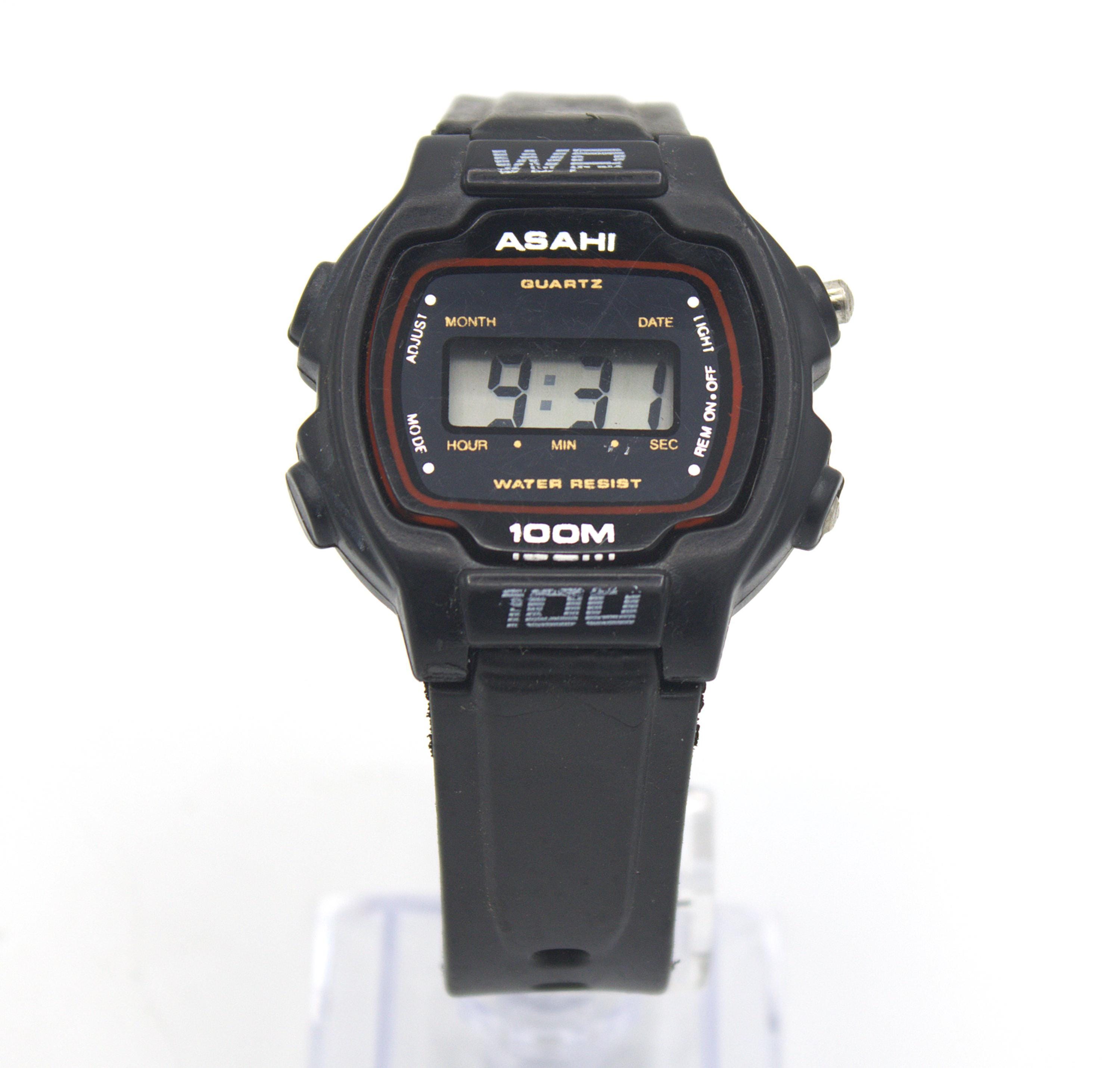 Vintage Asahi Digital Sports Watch 100m Water Resistant LCD Time Date ...