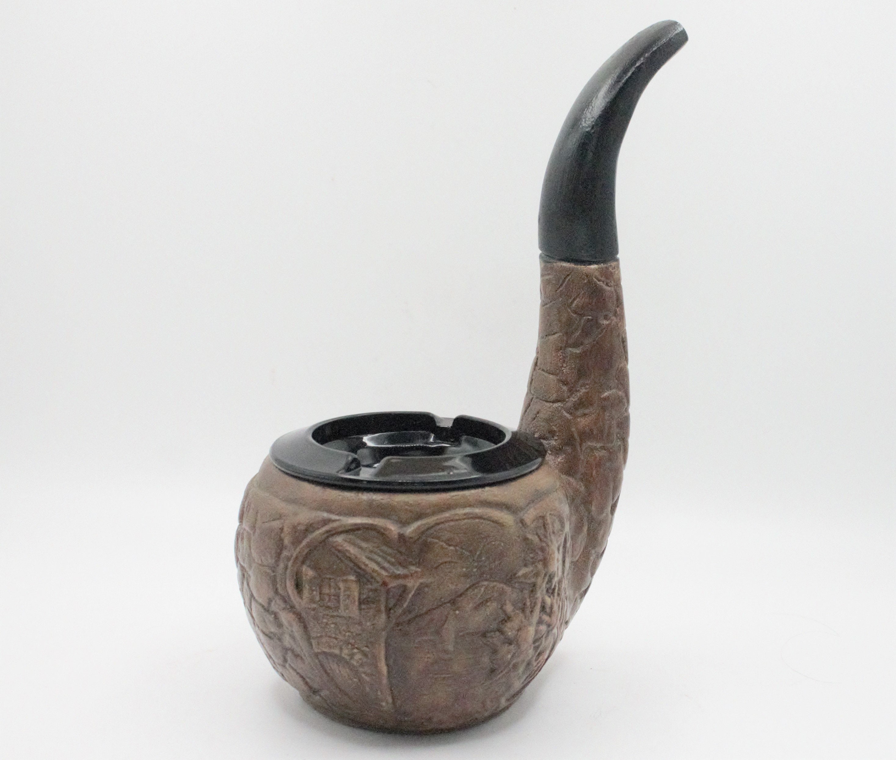 Vintage Pipe Ashtray Cottage Mountain Scene Solid Chalkware - Etsy