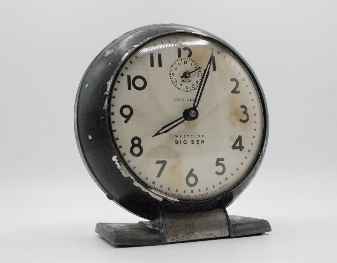 Vintage Art Deco Alarm Clock Big Ben Loud Alarm Brass Spring Wind up ...