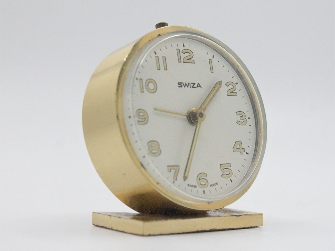 Vintage Swiza Brass Alarm Clock Bell Ringer Mini Travel Alarm Swiss ...