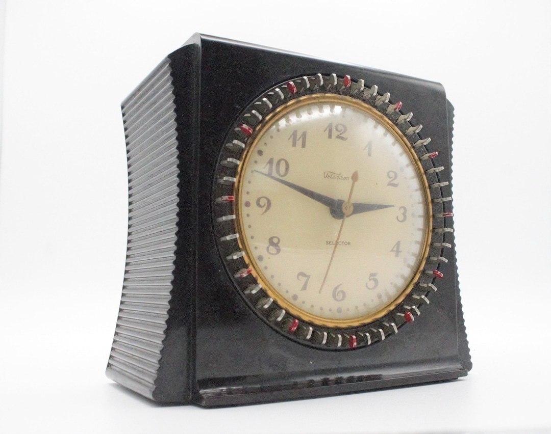Vintage Art Deco Bakelite Clock Telechron Electronic Auxiliary Lamp ...
