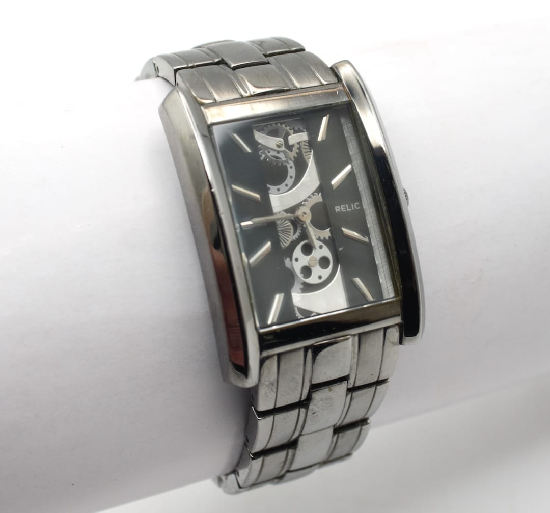 Vintage Mechanical Skeleton Gear Wristwatch Chrome Steampunk Machine ...