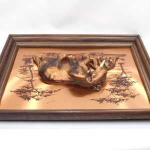 Vintage 1970s Copper Wall Art African Tusked Elephants 3D Sculpture ...