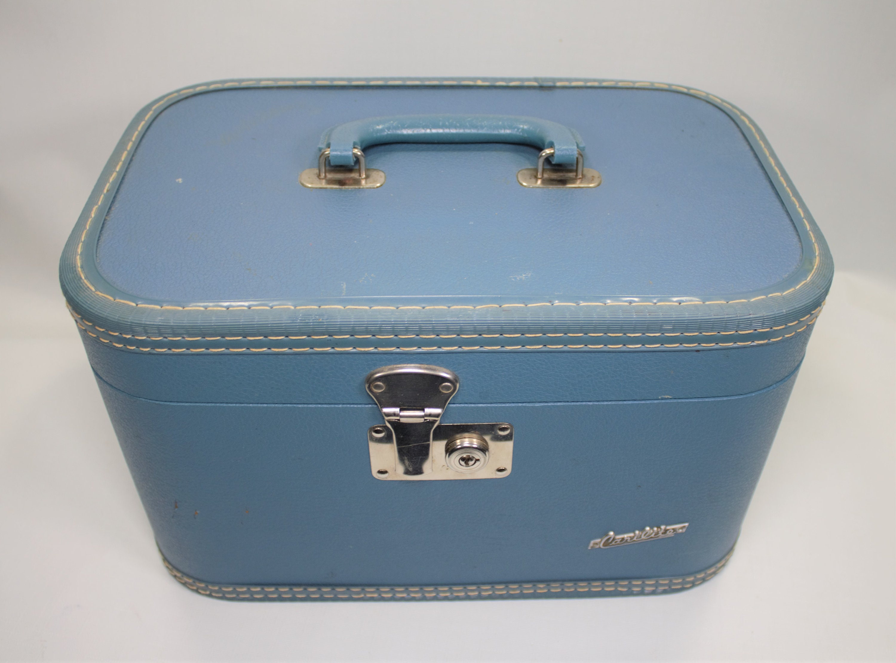 Vintage Mid-century Train Case Suitcase Blue Chrome Small - Etsy
