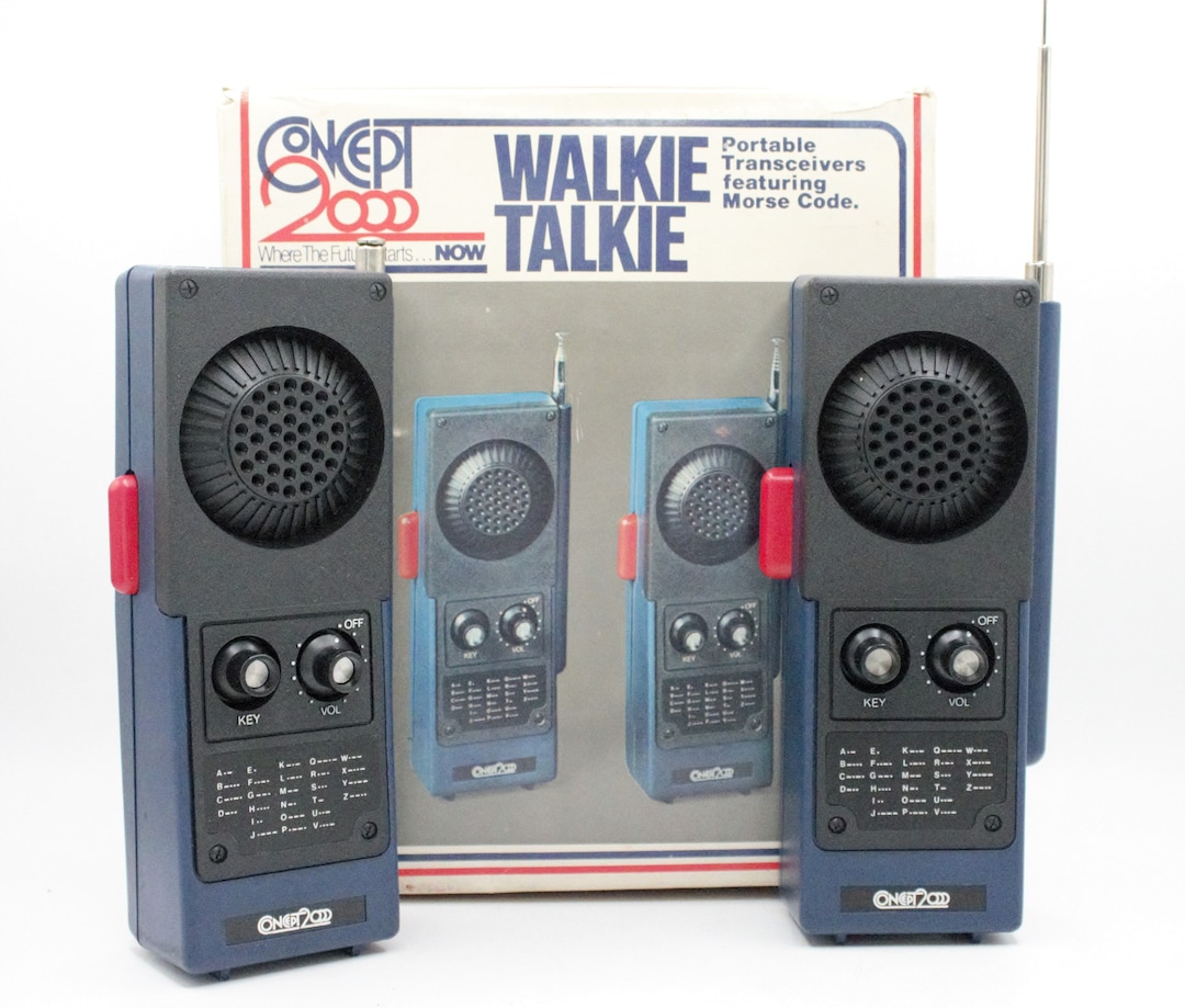 Vintage 1970s Walkie Talkie Set Transceiver Radio Pair Morse Code Communication Blue Black NOS ...
