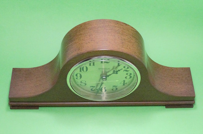 Vintage Spartus Electric Mantle Clock Simulated Wood Brass - Etsy