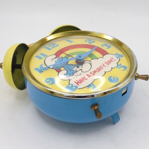 Vintage Smurf Dual Bell Alarm Clock Analog Spring Wound Mechanical ...