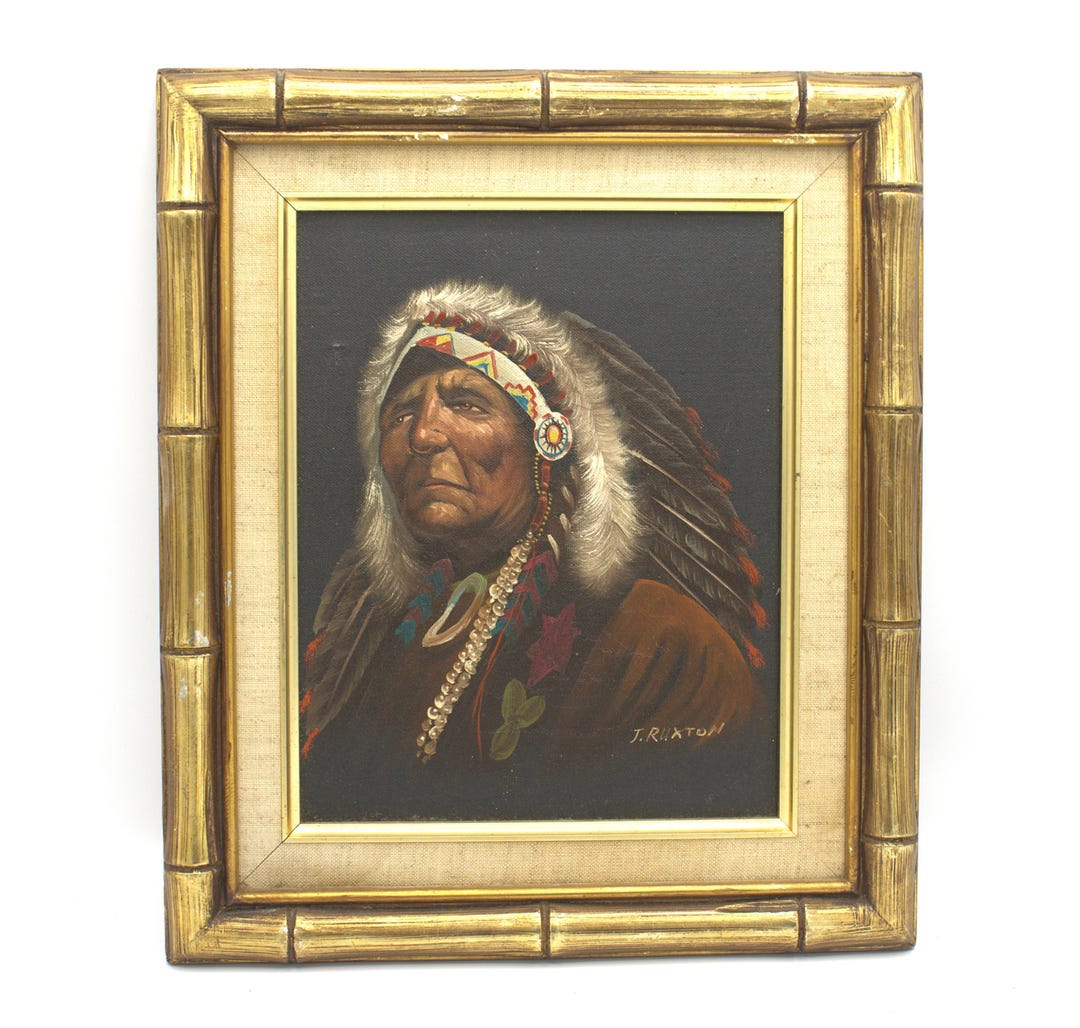 Vintage Original Oil Painting Fine Art Native American Indian Chief ...