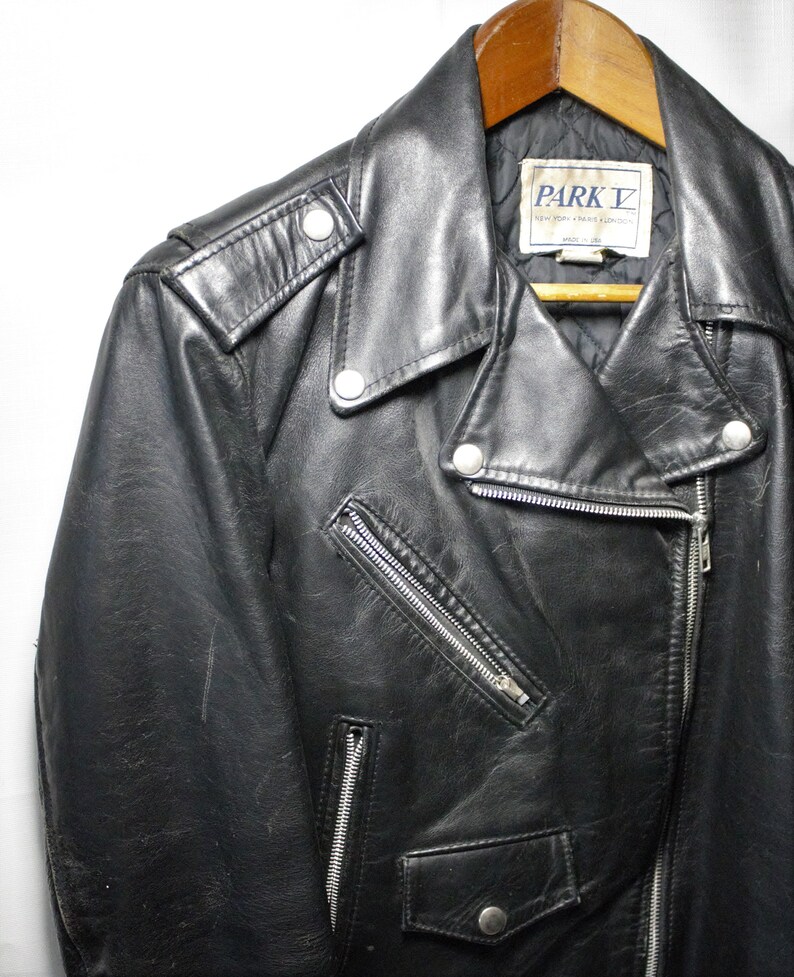 Vintage Leather Jacket Bad Ass Biker Rocker Silver Metal Snap | Etsy