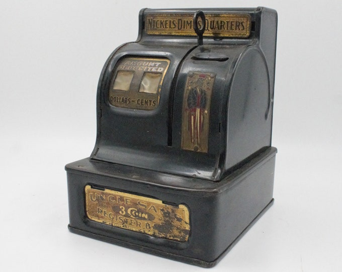 Vintage Uncle Sam's Cash Register 3 Coin Counting Bank Steel and Brass ...