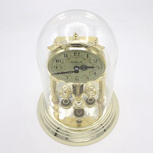 Vintage Anniversary Clock Glass Dome Brass Tone Spinning Weight ...