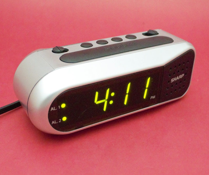 Vintage Digital Alarm Clock Green Lit Time Display Mini Silver - Etsy