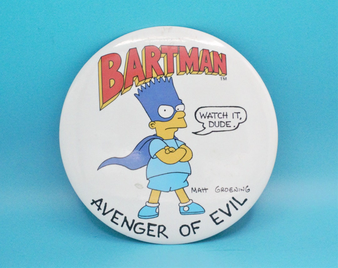 Vintage Giant 6" Button Bart Simpson Bartman Avenger of Evil "watch It ...