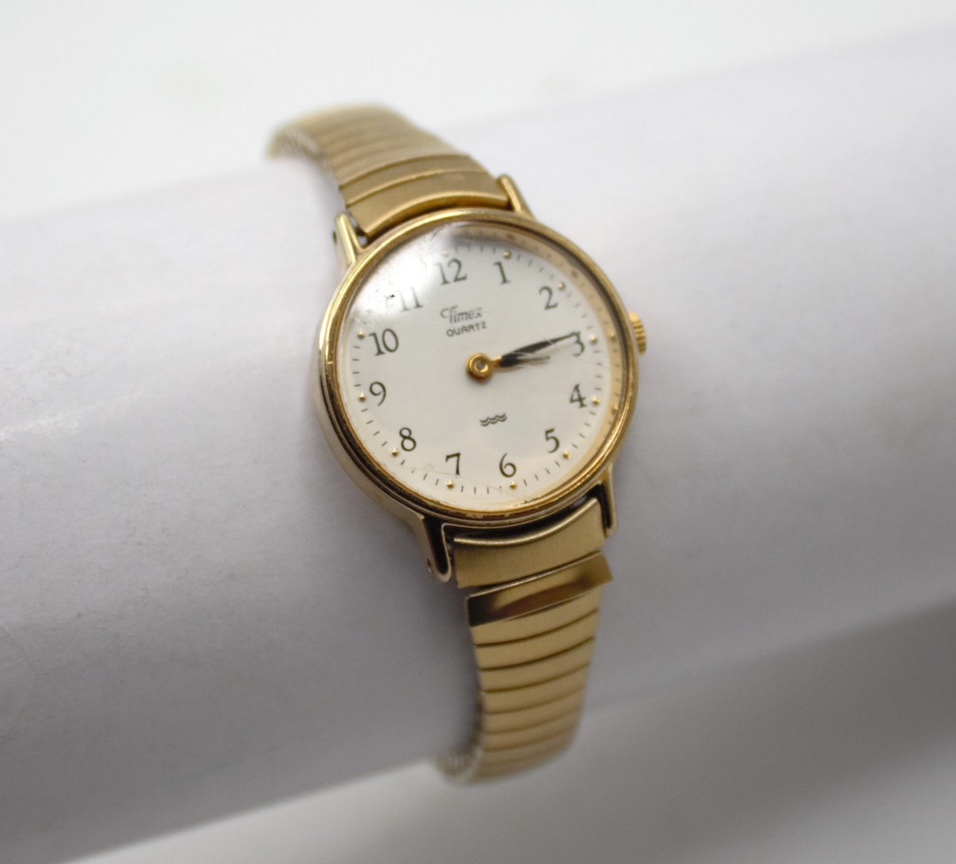 Vintage Timex Quartz Wristwatch White Analog Dial Gold Tone With ...