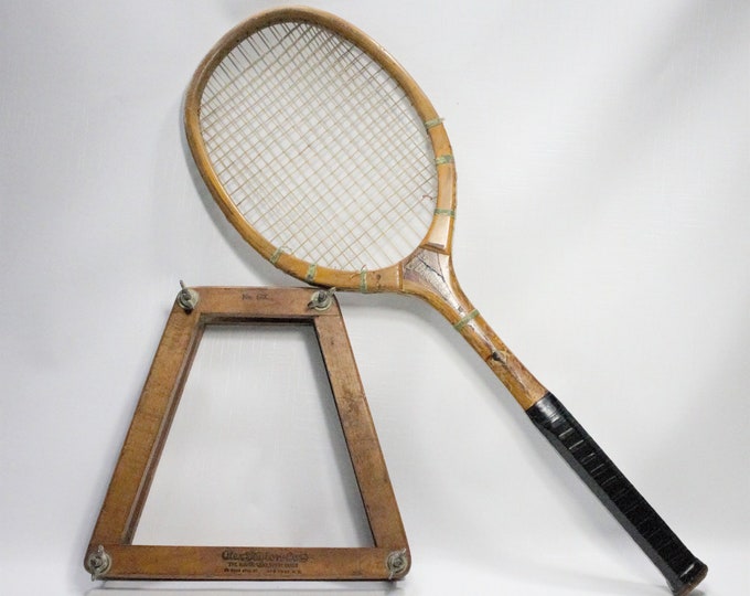 Antique 1920s Tennis Racket Wooden Live Wilson Conqueror in Wood Frame ...
