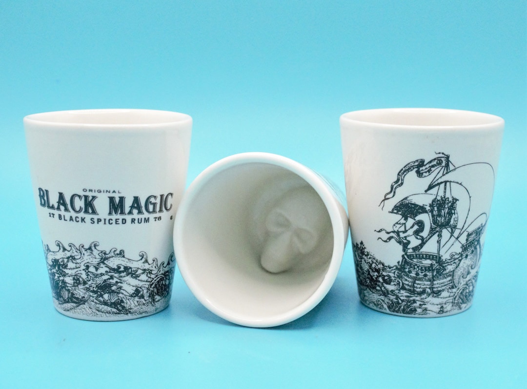 Vintage Black Magic Spiced Rum Skull Ceramic Shot Glass Tall Pirate ...
