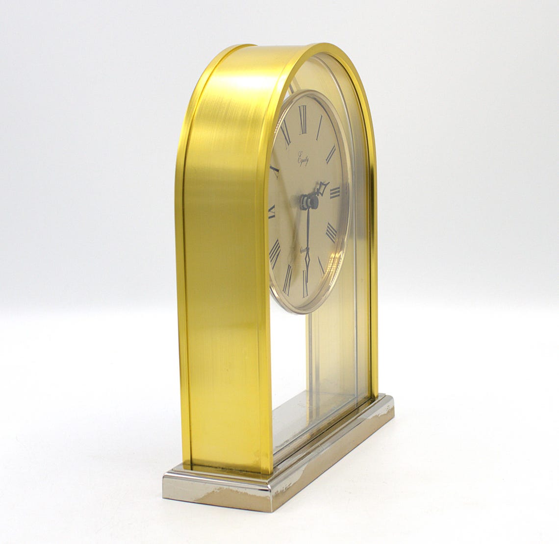 Vintage 1980s Equity Analog Quartz Clock Brass and Glass Art Deco Style ...
