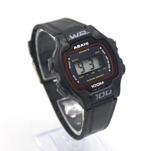 Vintage Asahi Digital Sports Watch 100m Water Resistant LCD Time Date ...