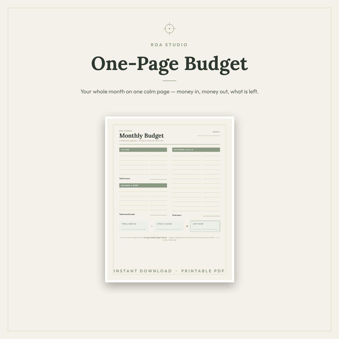 One-page Monthly Budget Planner, Minimalist Finance Tracker (PDF) - Etsy