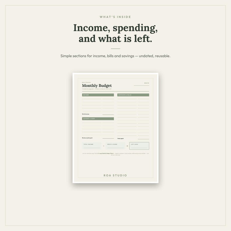 One-page Monthly Budget Planner, Minimalist Finance Tracker (PDF) - Etsy