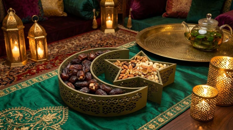 3D Printed Ramadan Moon & Star Tray – Islamic Eid Table Decor, Crescent ...
