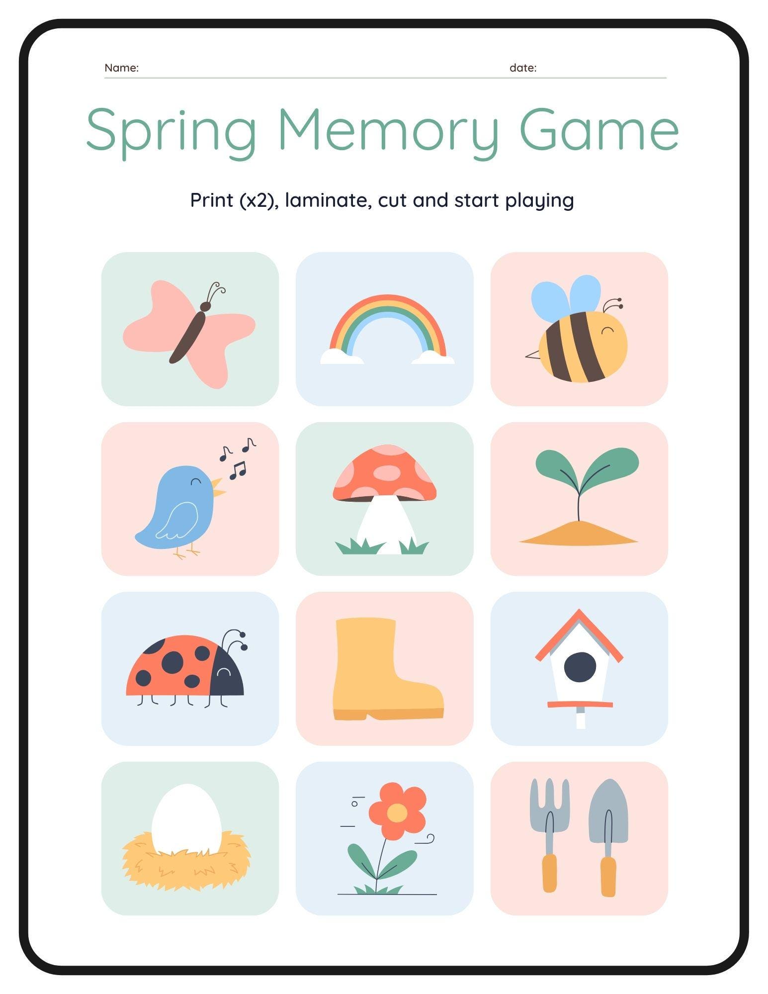 Spring Memory & Matching Game for Preschool - Etsy