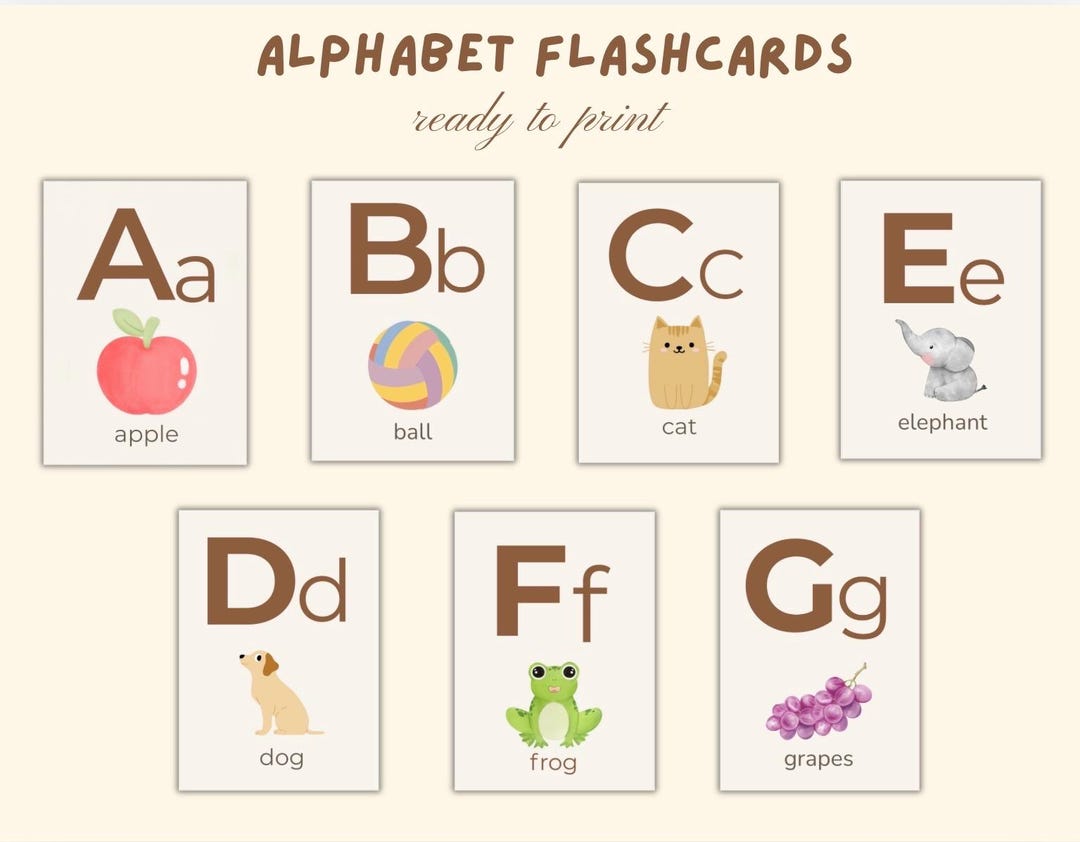 Printable Alphabet Flashcards A-Z | Neutral Colors Learning Cards (5x7 ...
