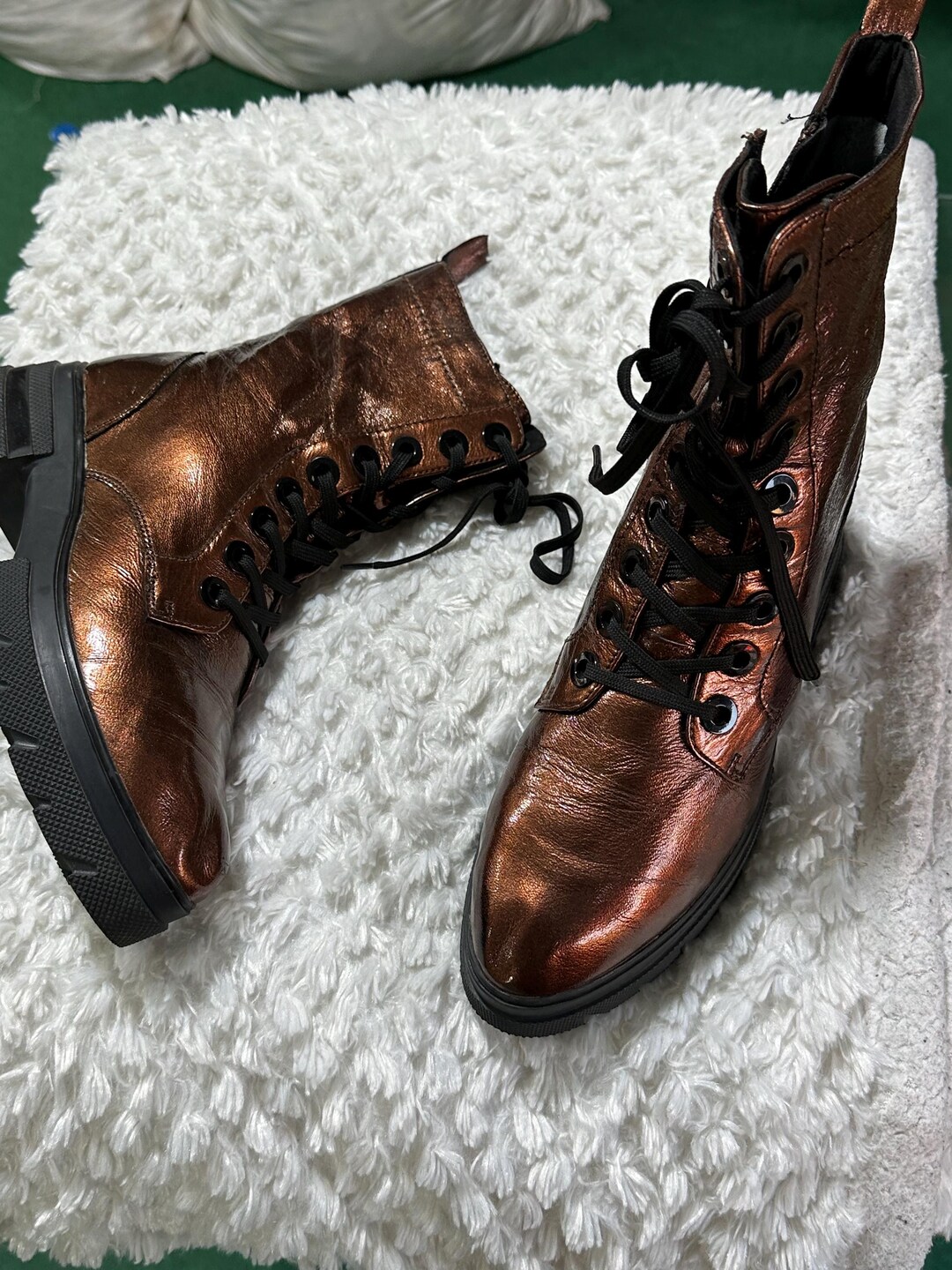 Women’s Metallic Bronze Combat Boots - Chunky Platform Sole - Etsy