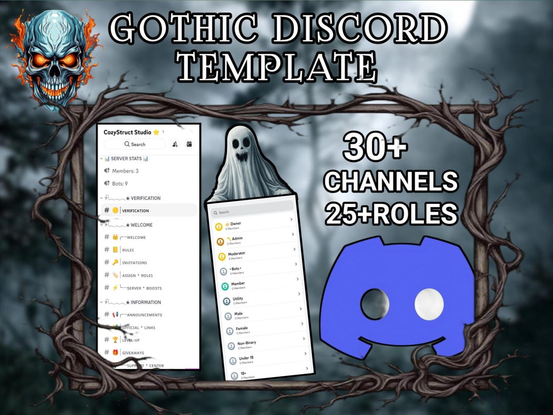 Gothic Discord Server Template | 30+ Channels, 25+ Roles (instant ...