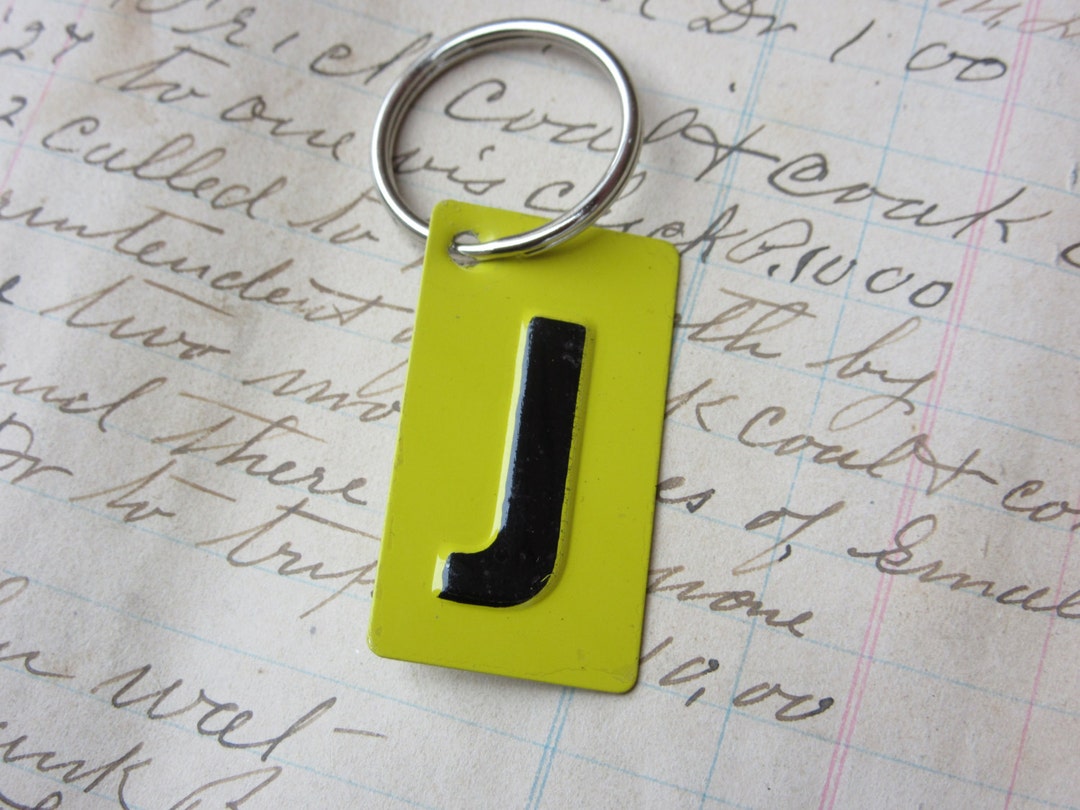 Vintage Metal Letter J Sign Name Initial J Keychain Letter Tag ...