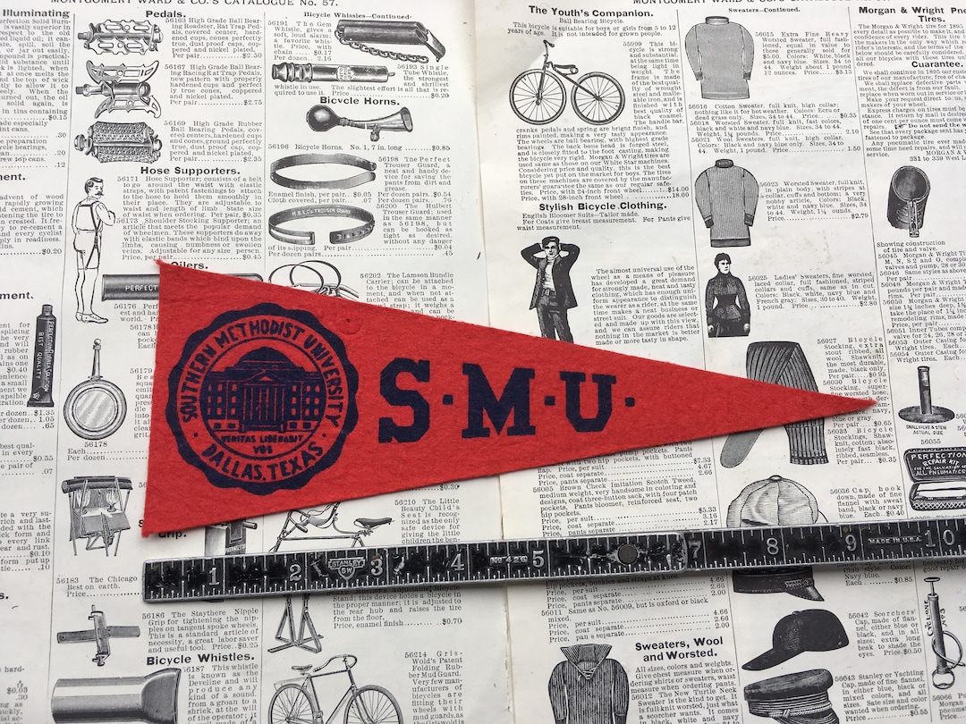 Original Vintage SMU College Pennant University Small 3 1/2 X 10 Inch ...