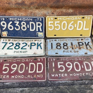Choice of Michigan License Plate 1974, 1975, 1973, 1970, 1962, 1958 ...
