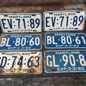 Choice of Maryland License Plate 1960, 1964, 1967, 1963, 1980, 1964 ...
