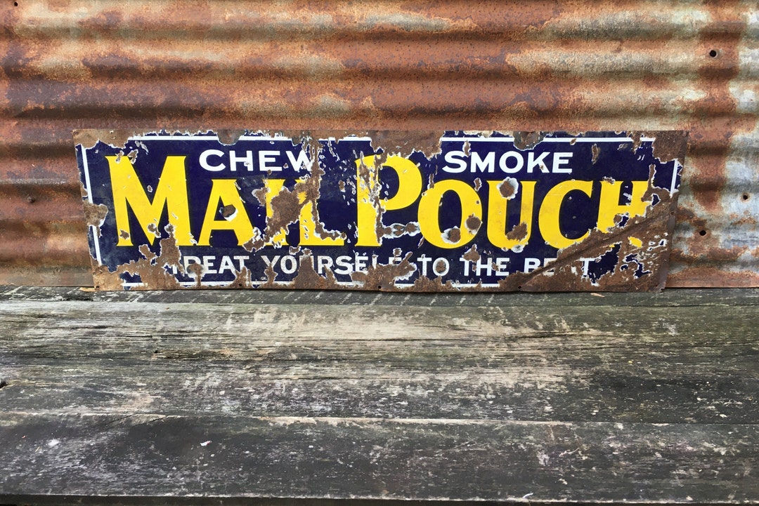 Antique Mail Pouch Porcelain Sign Large 42 Inch Tobacco Sign Original ...