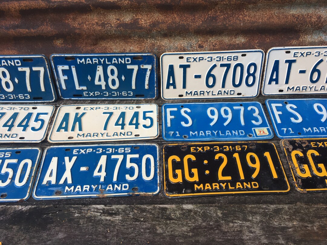 Choice of Maryland License Plate 1963, 1968, 1970, 1971, 1972, 1965 ...