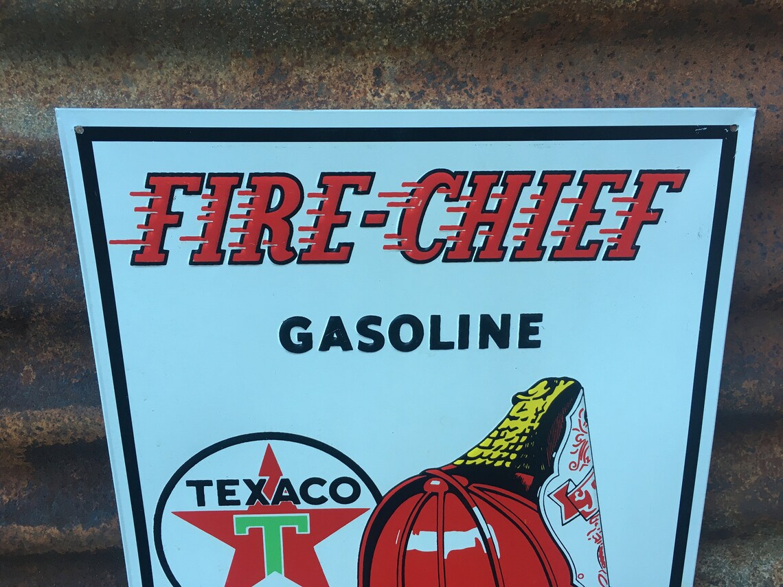 Vintage Metal Sign Texaco Fire Chief Gasoline Gas Station Oil Lube Made ...