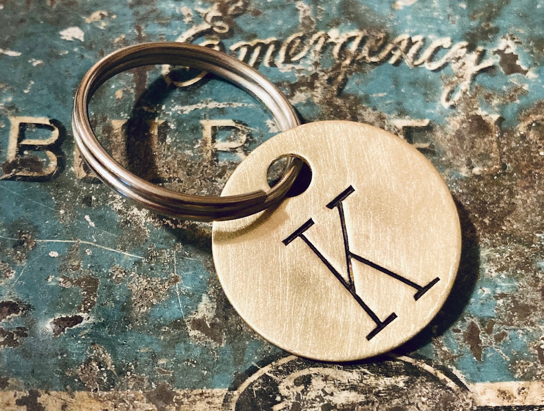 Letter K Keychain Tag Charm Brass Tag Keychain 1 Inch Initial Metal Tag ...