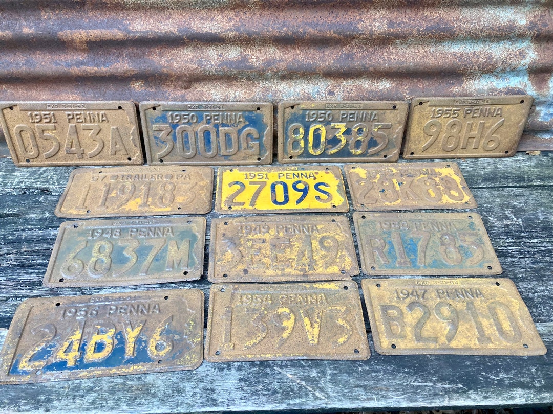 Choice of Vintage License Plate Pennsylvania 1951, 1950, 1955, 1957 ...