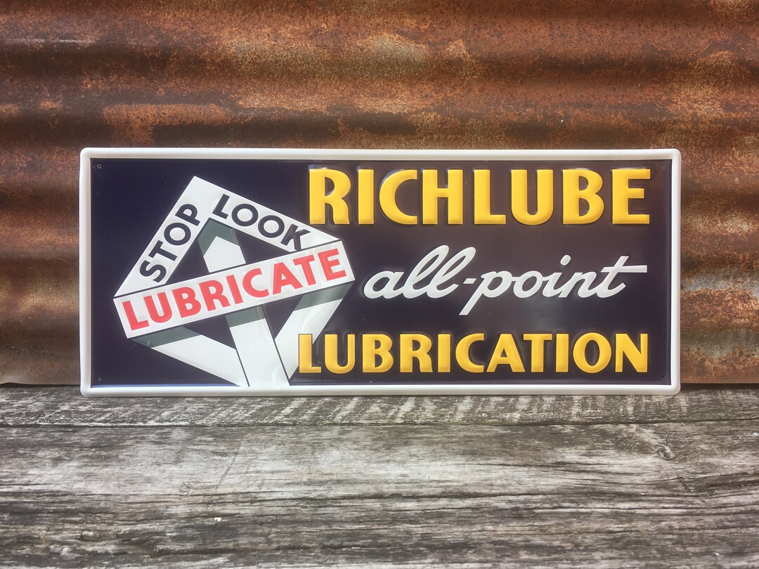 Rich Lube Metal Sign Embossed Gas & Oil Richlube Car Auto Garage Sign ...