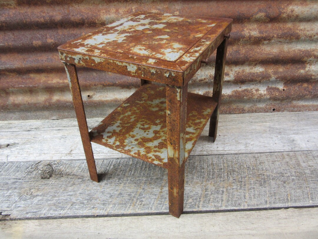 Vintage Industrial Table Heavily Rusted and Pitted Chipping Gray Paint ...