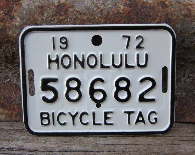 Vintage 1972 Honolulu Hawaii Bicycle License Plate Metal Tag Black ...