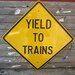 Vintage YIELD TO TRAINS Large Heavy Metal Sign Black & Yellow - Etsy