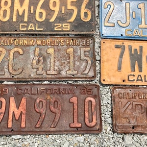 Choice of California License Plate 1936, 1939, 1929, 1930, 1937, 1938 ...