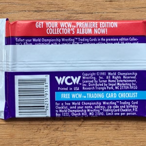 Vintage WCW Cards Wrestling 1 Pack of Cards 1991 Unopened Pack of Cards ...